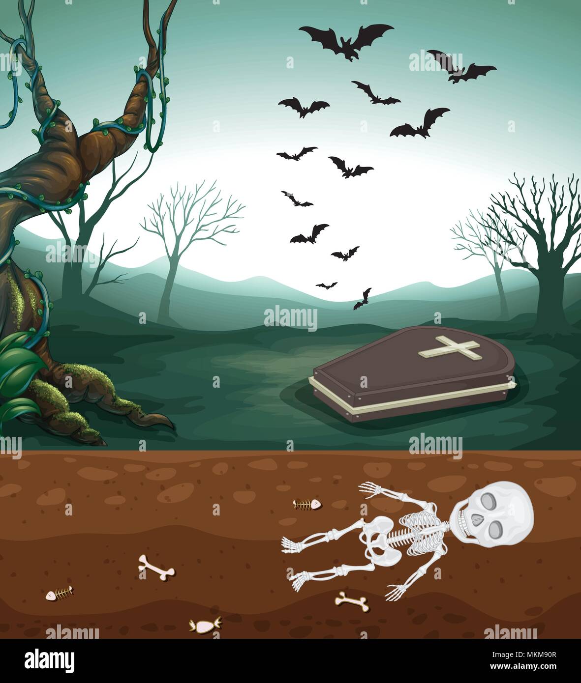 A Scary Graveyard and Skeleton illustration Stock Vector Image & Art ...