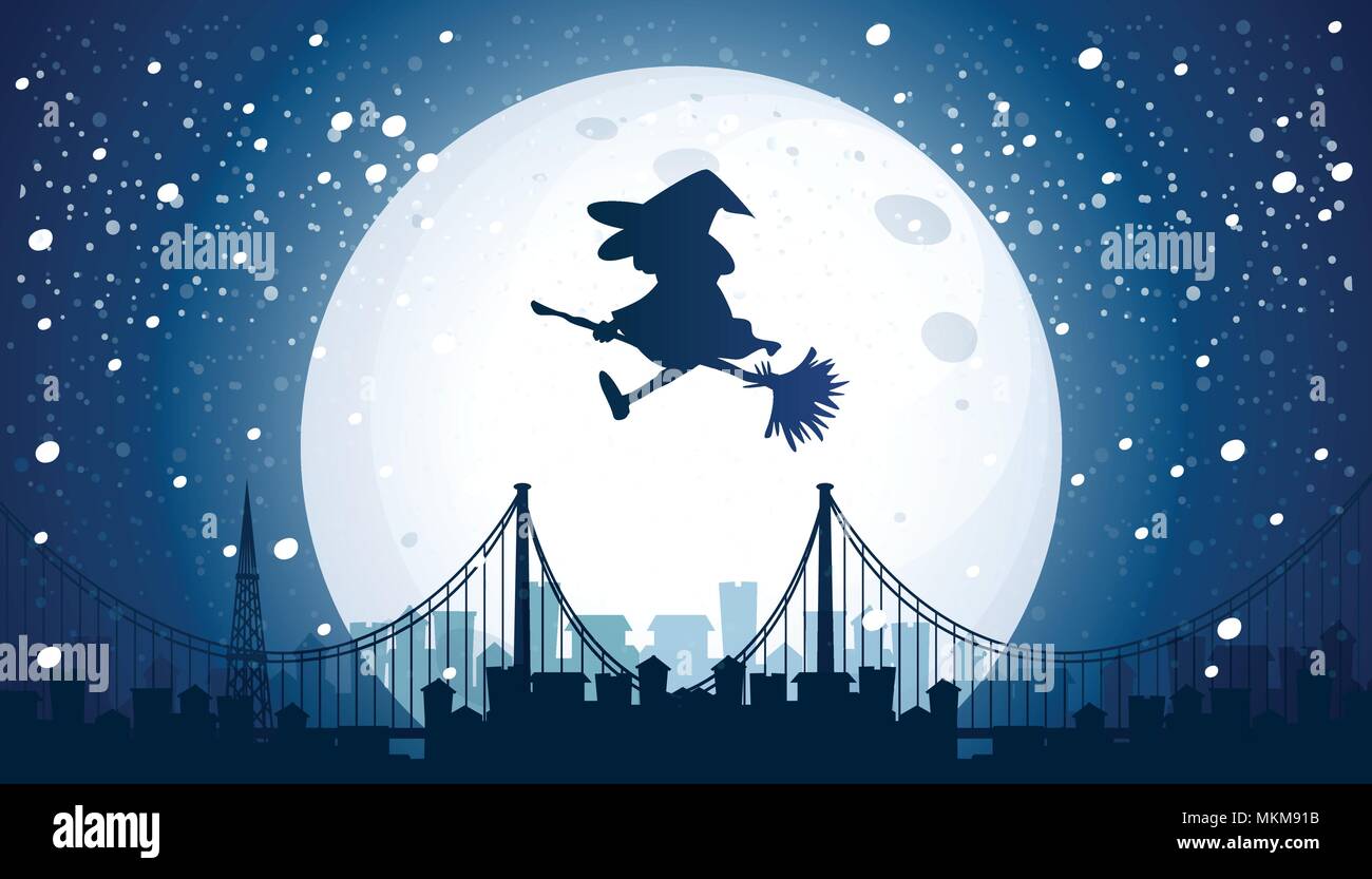 Witch Flying Over the Moon illustration Stock Vector Image & Art - Alamy