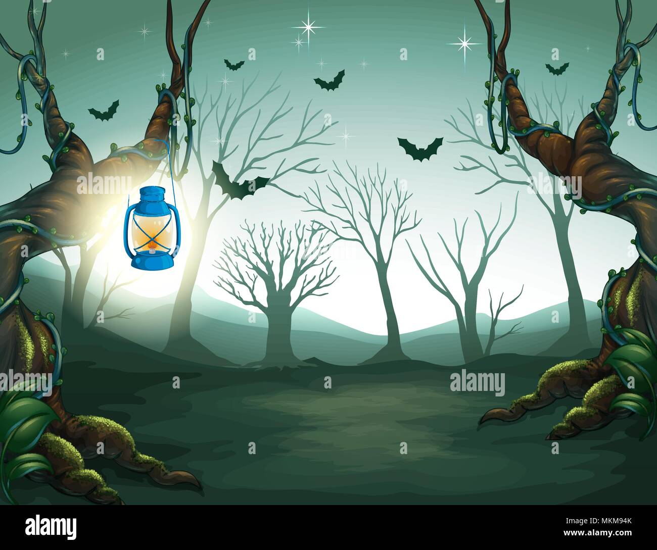 Lamp Light in the Dark Forest illustration Stock Vector Image & Art - Alamy