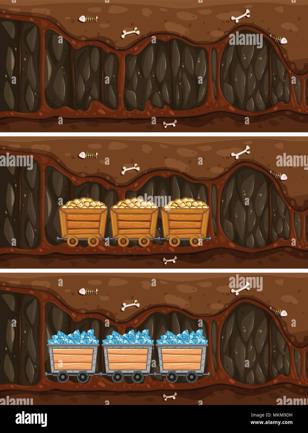 Cave Mine with Wooden Treasure Cart illustration Stock Vector Image ...