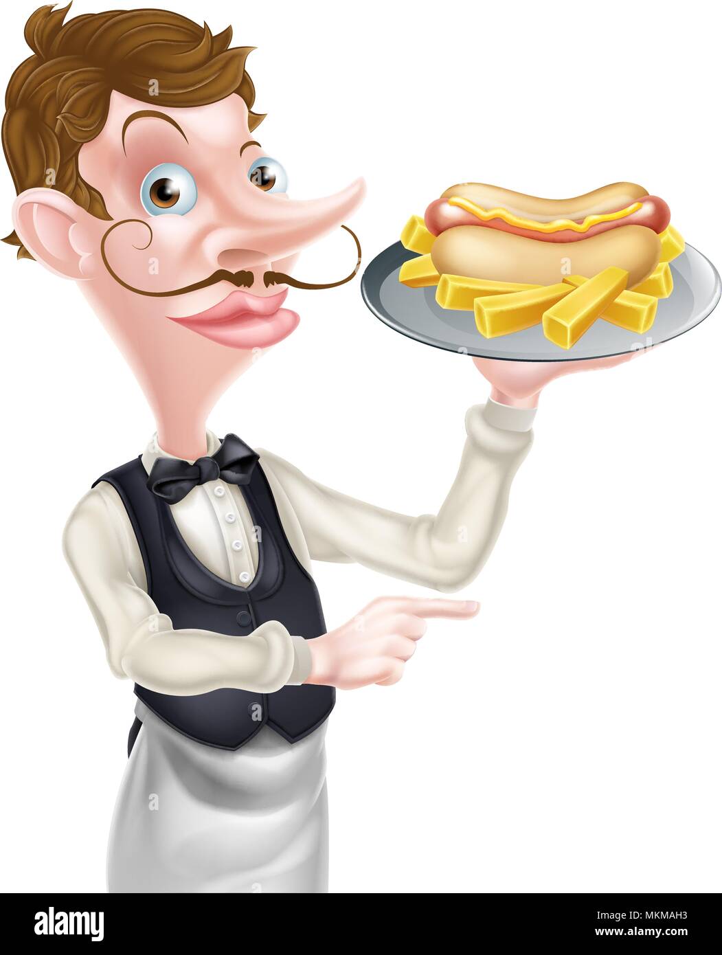 Cartoon Waiter Butler Holding Hotdog Pointing Stock Vector Image & Art ...