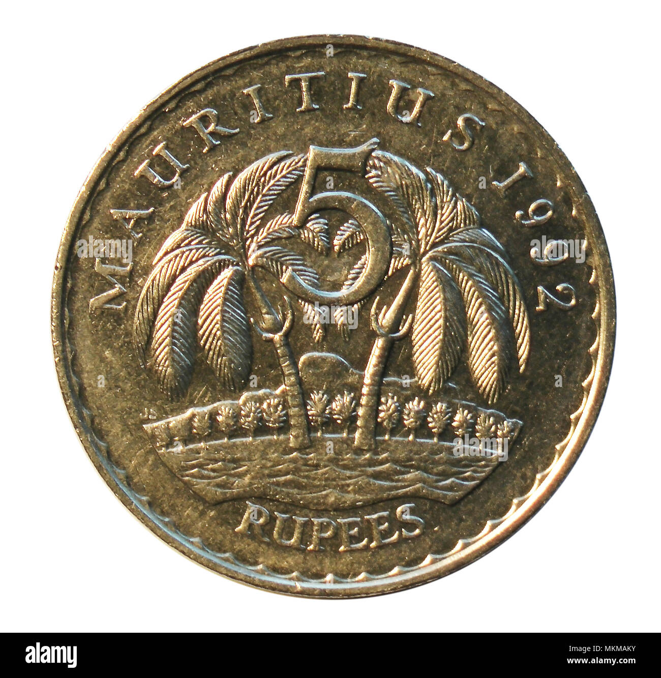 Five rupees coin. Bank of Mauritius. Obverse. 1992 Stock Photo - Alamy