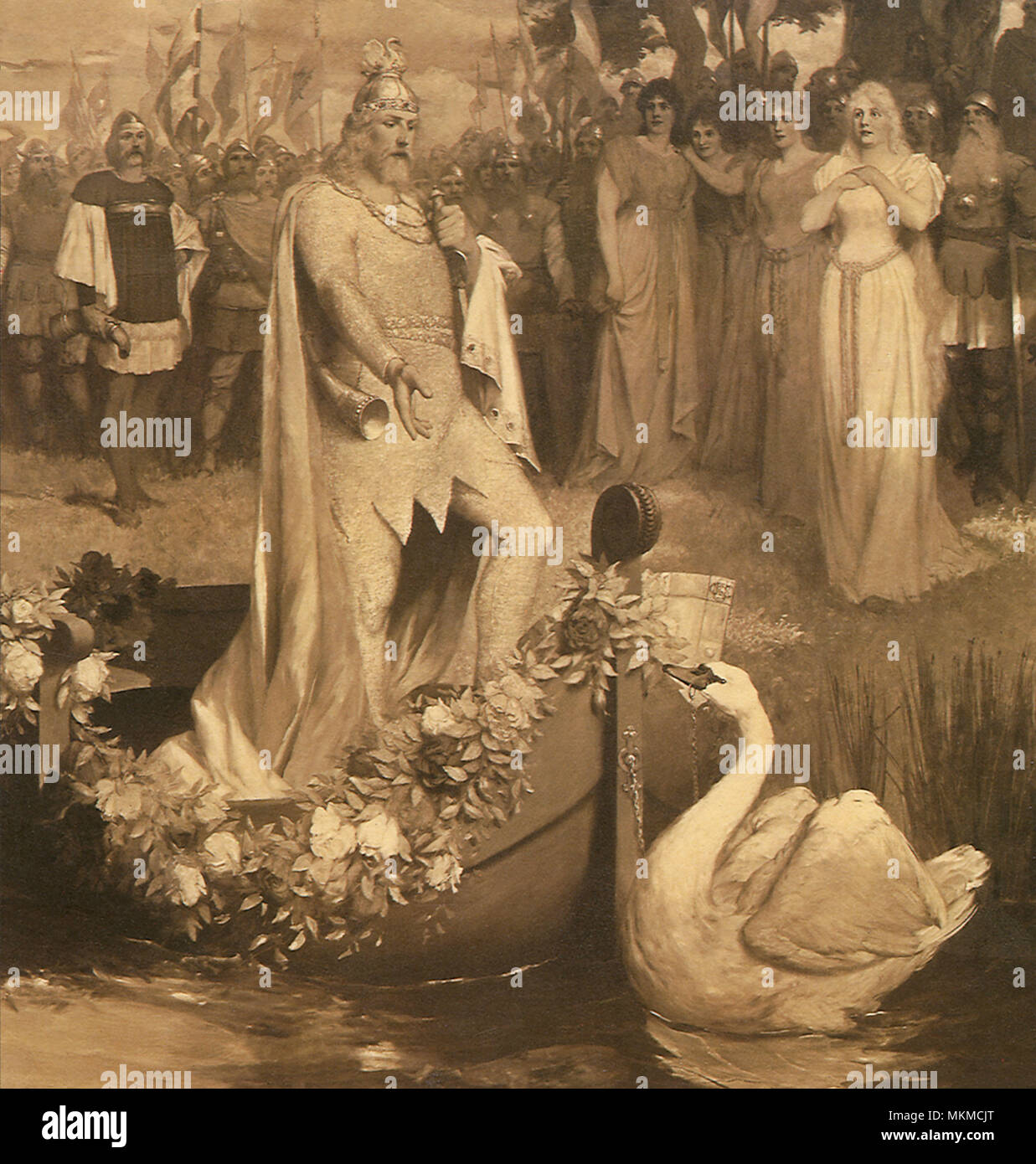 Man on Boat with Swan Stock Photo - Alamy