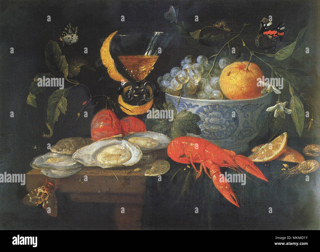Still Life with Fruit and Shellfish Stock Photo - Alamy