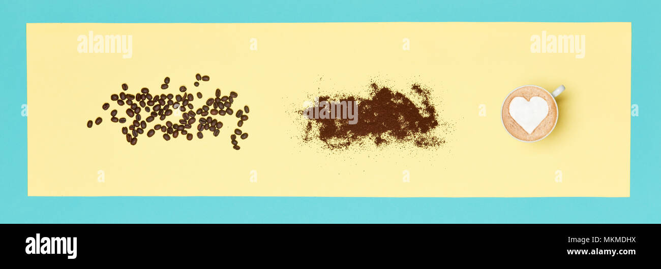 Good Morning Coffee Pastel Coloured Flat Lay. Coffee beans, ground ...