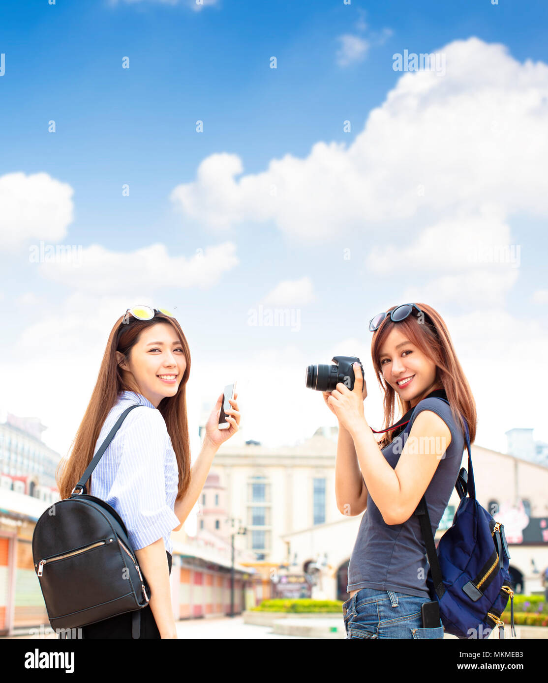 two girls having fun on summer vacations Stock Photo - Alamy