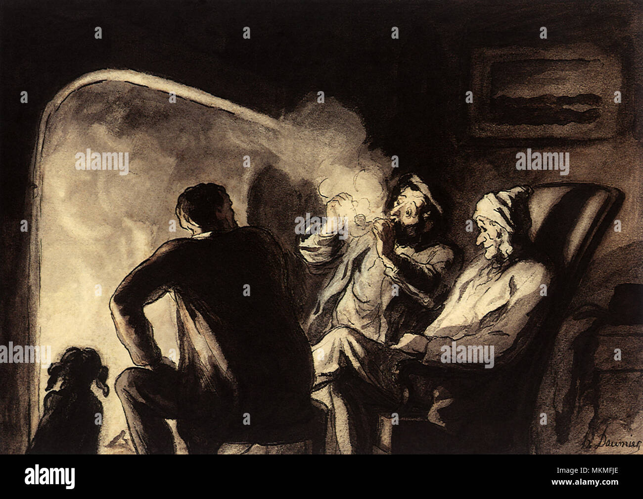 Three Hunters by the Fire Stock Photo - Alamy