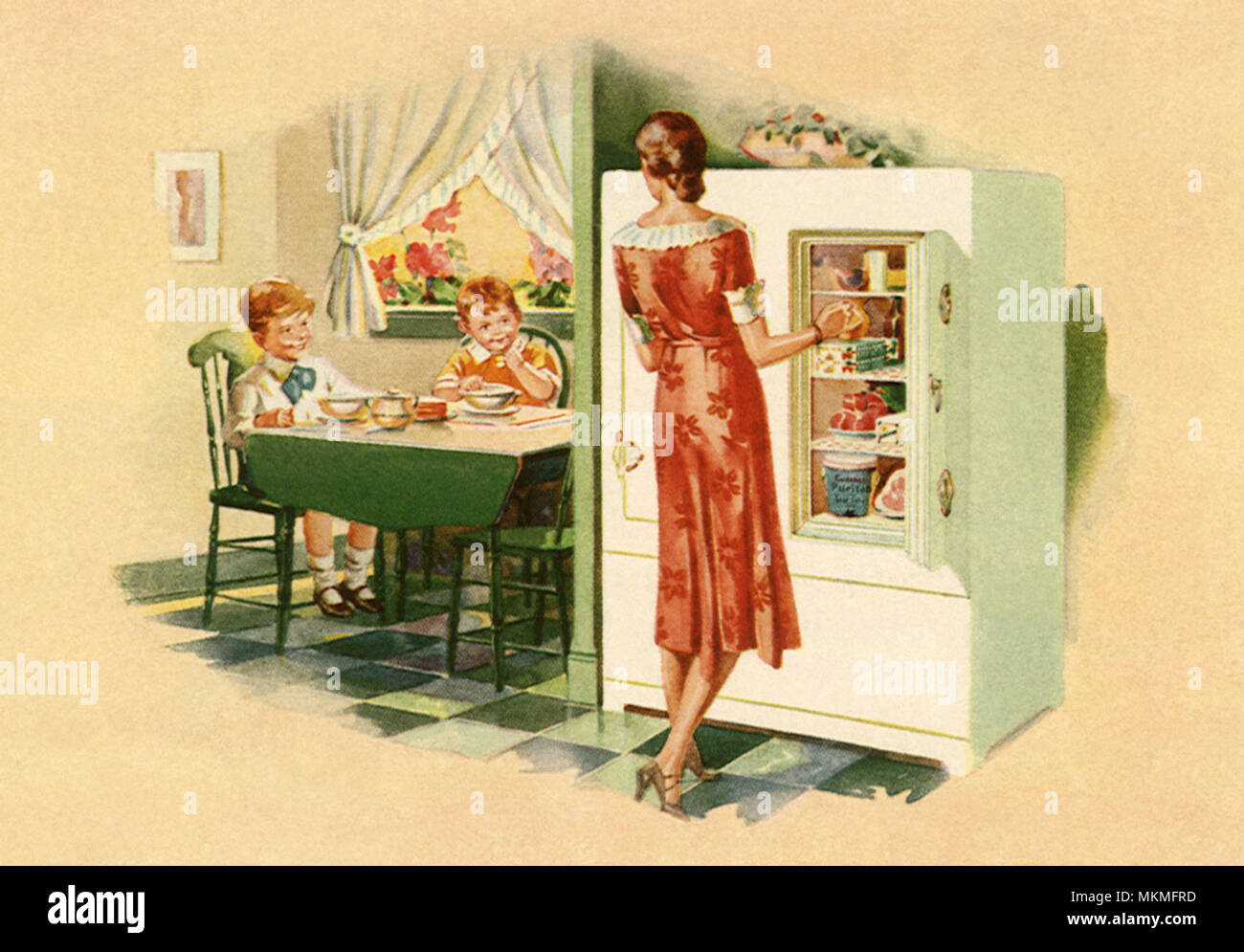 Family Kitchen Scene Stock Photo - Alamy