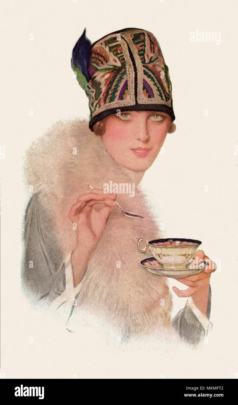 Chic Woman with Teacup Stock Photo - Alamy