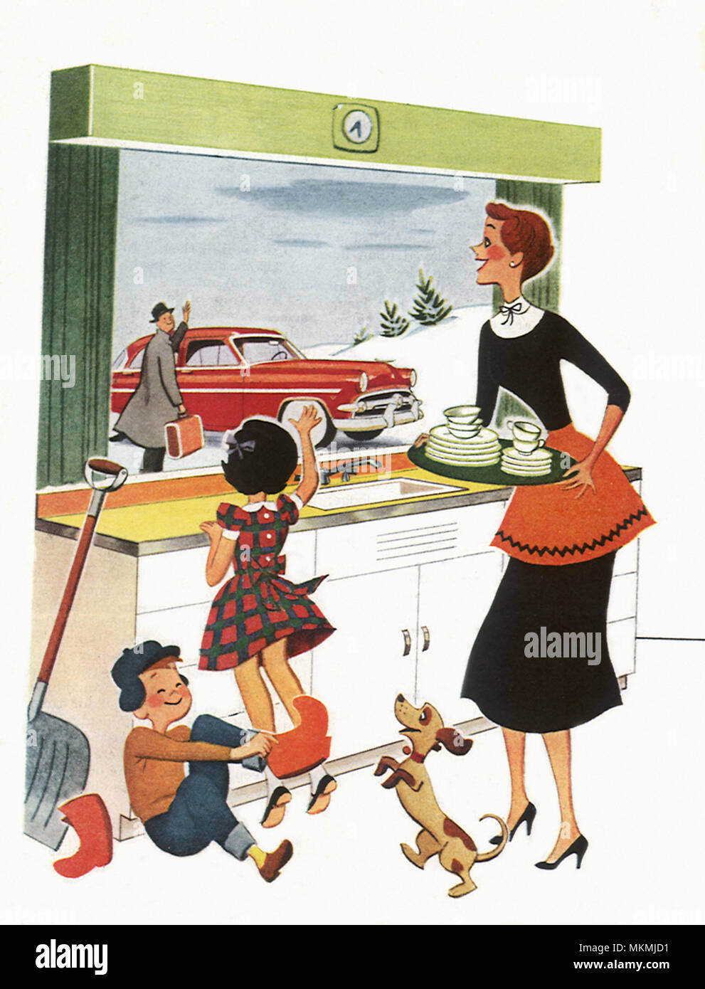 Waving Bye to Father Stock Photo - Alamy