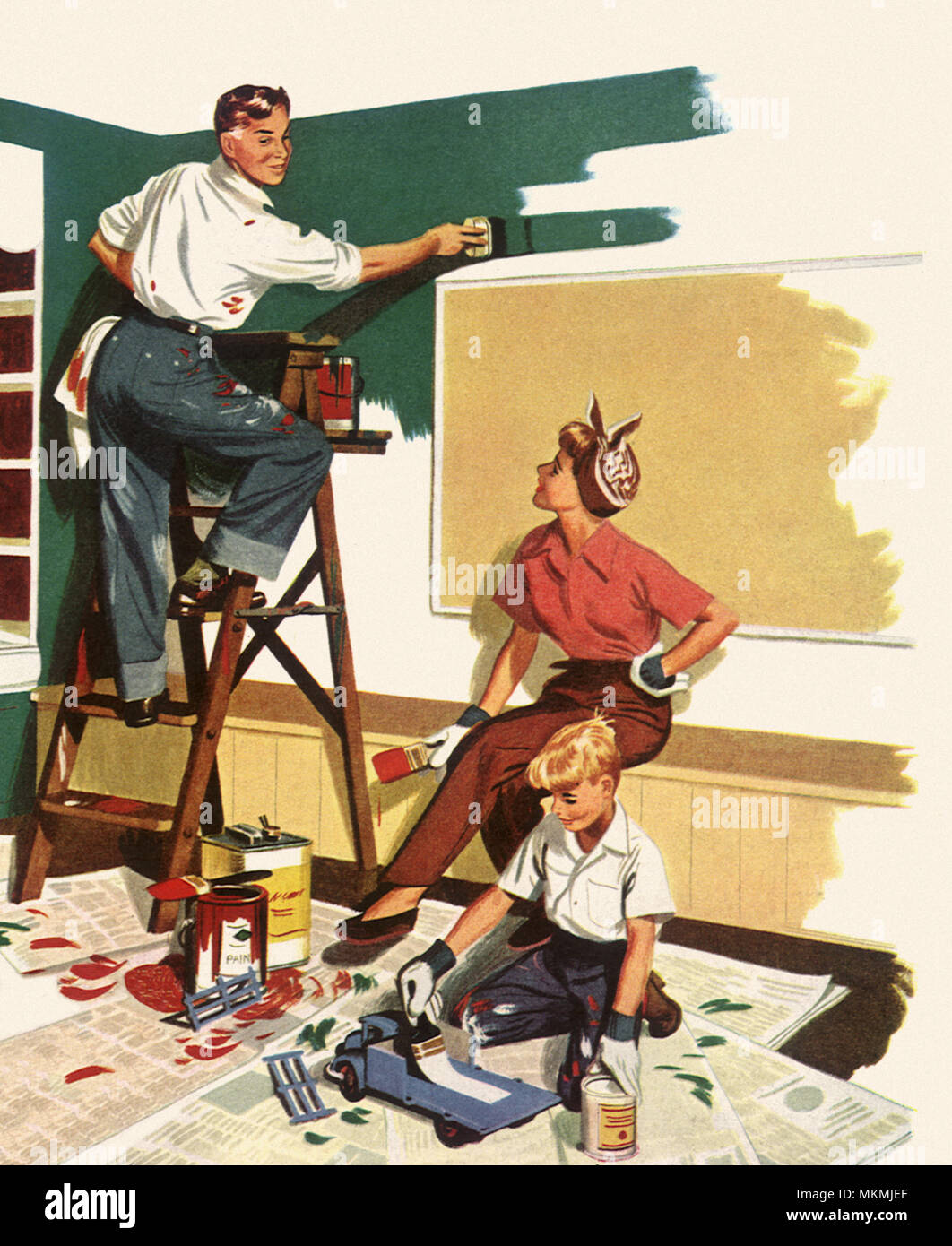 Family Paints Together Stock Photo - Alamy