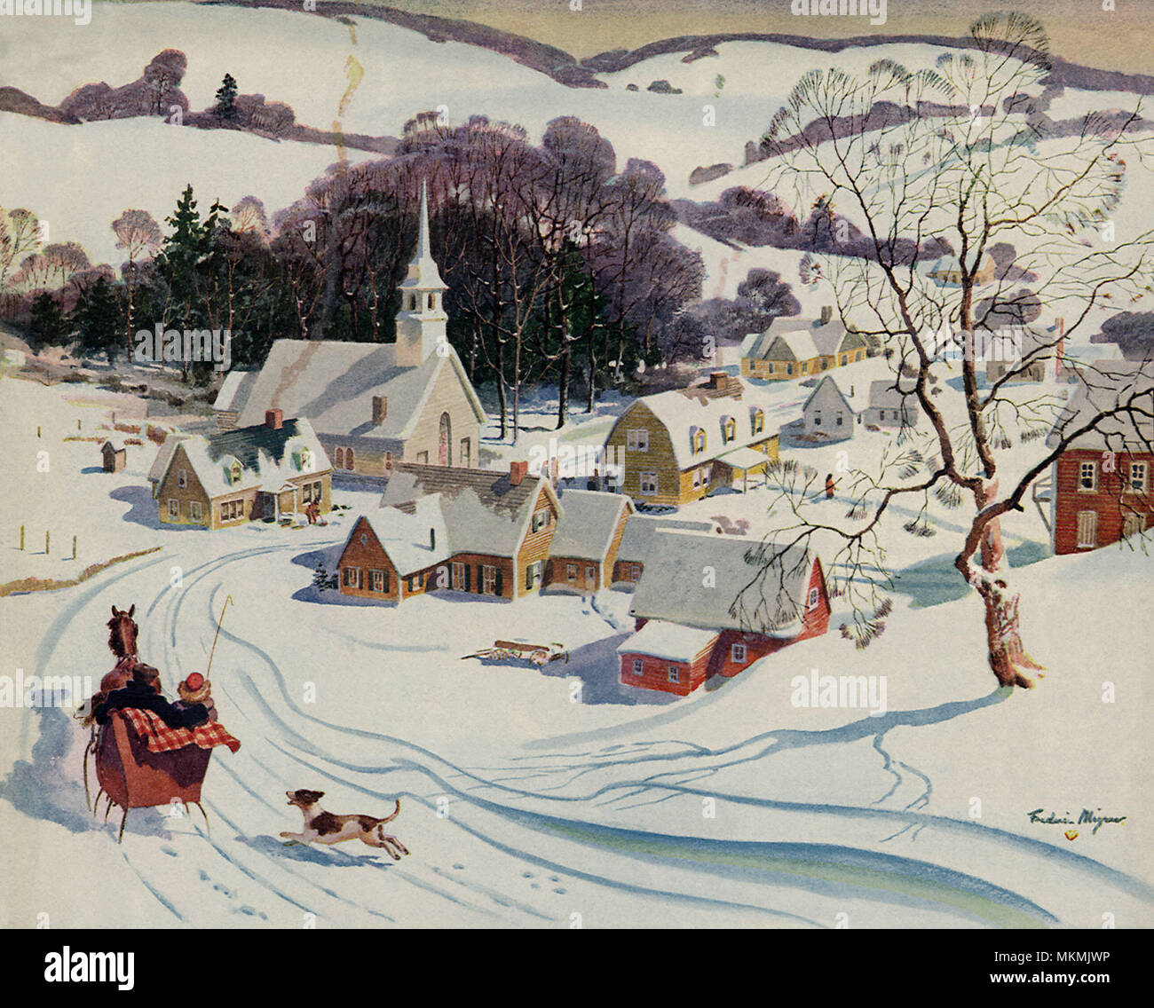 Snowy Country Village Stock Photo - Alamy