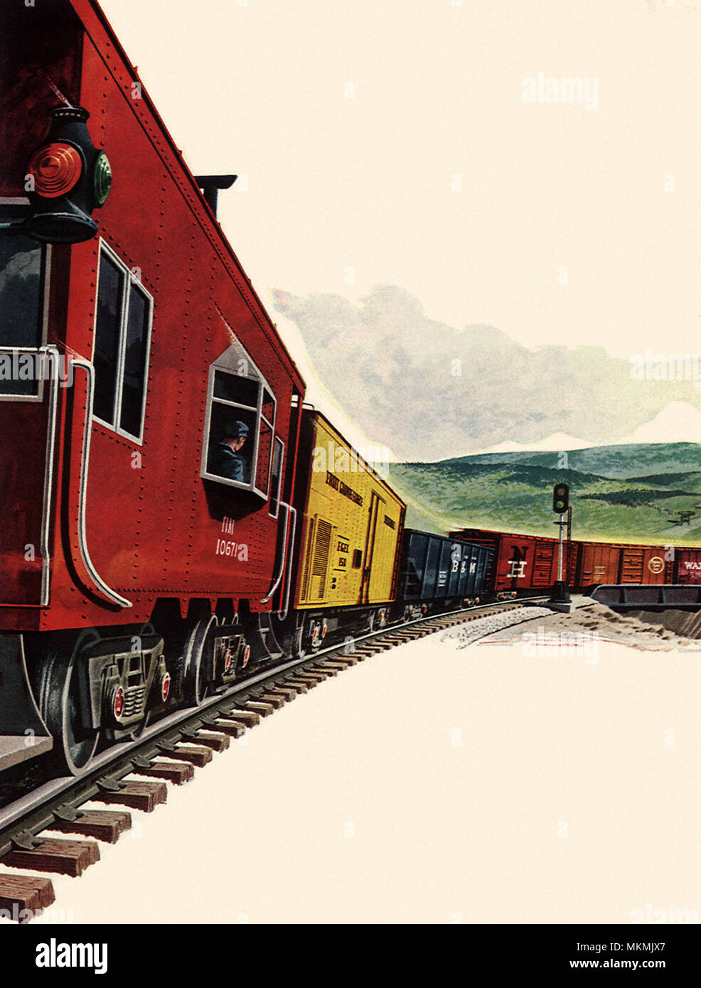 Freight Train on Track Stock Photo - Alamy