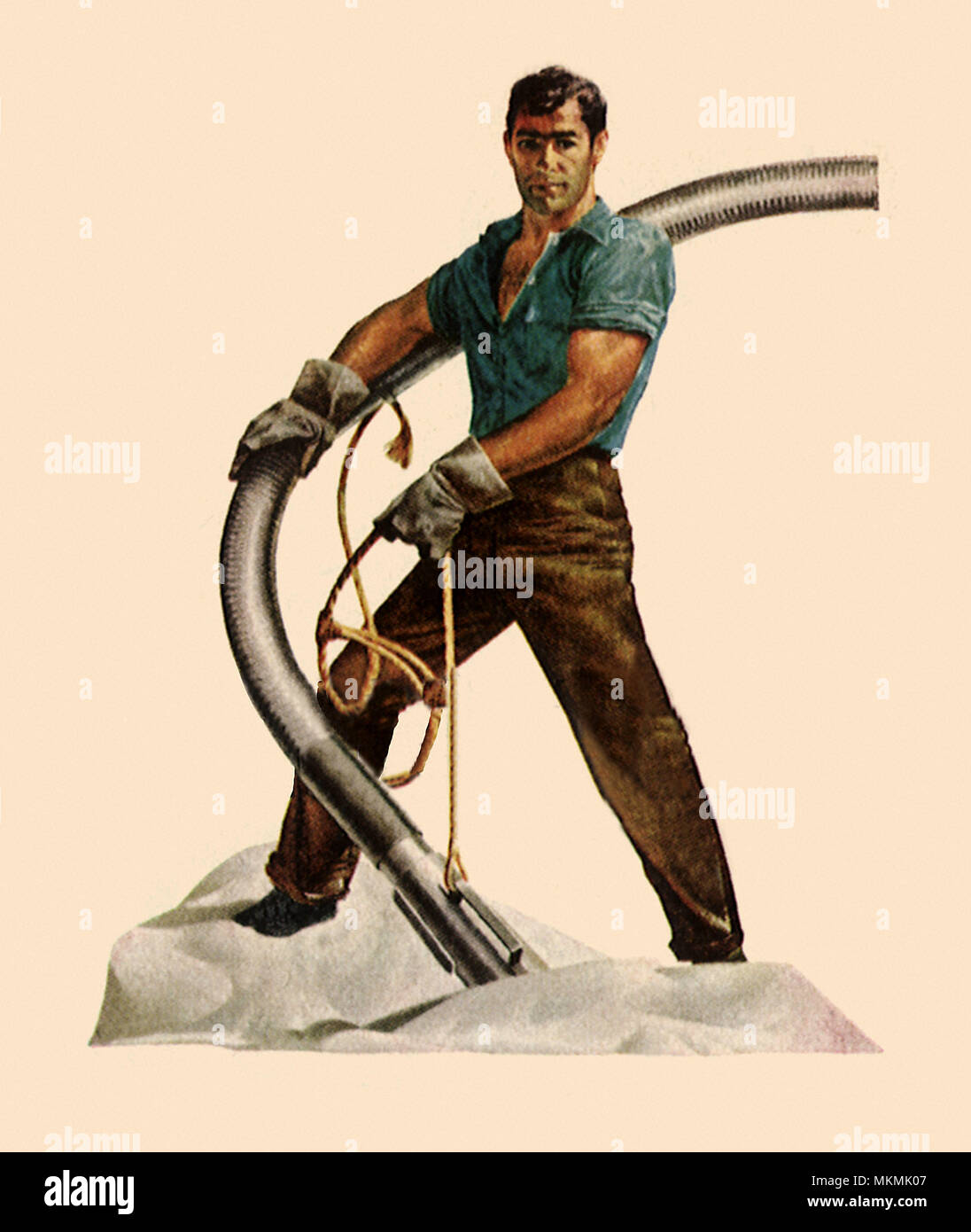 Worker with Aluminum Hose Stock Photo - Alamy