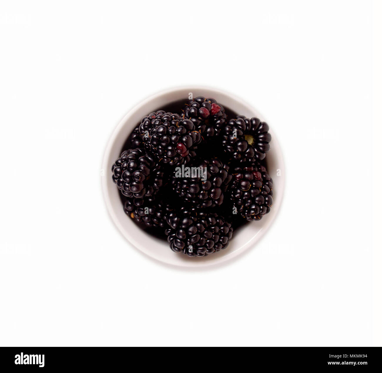 Blackberry on white background. Blackberries in ceramic bowl. Top view ...