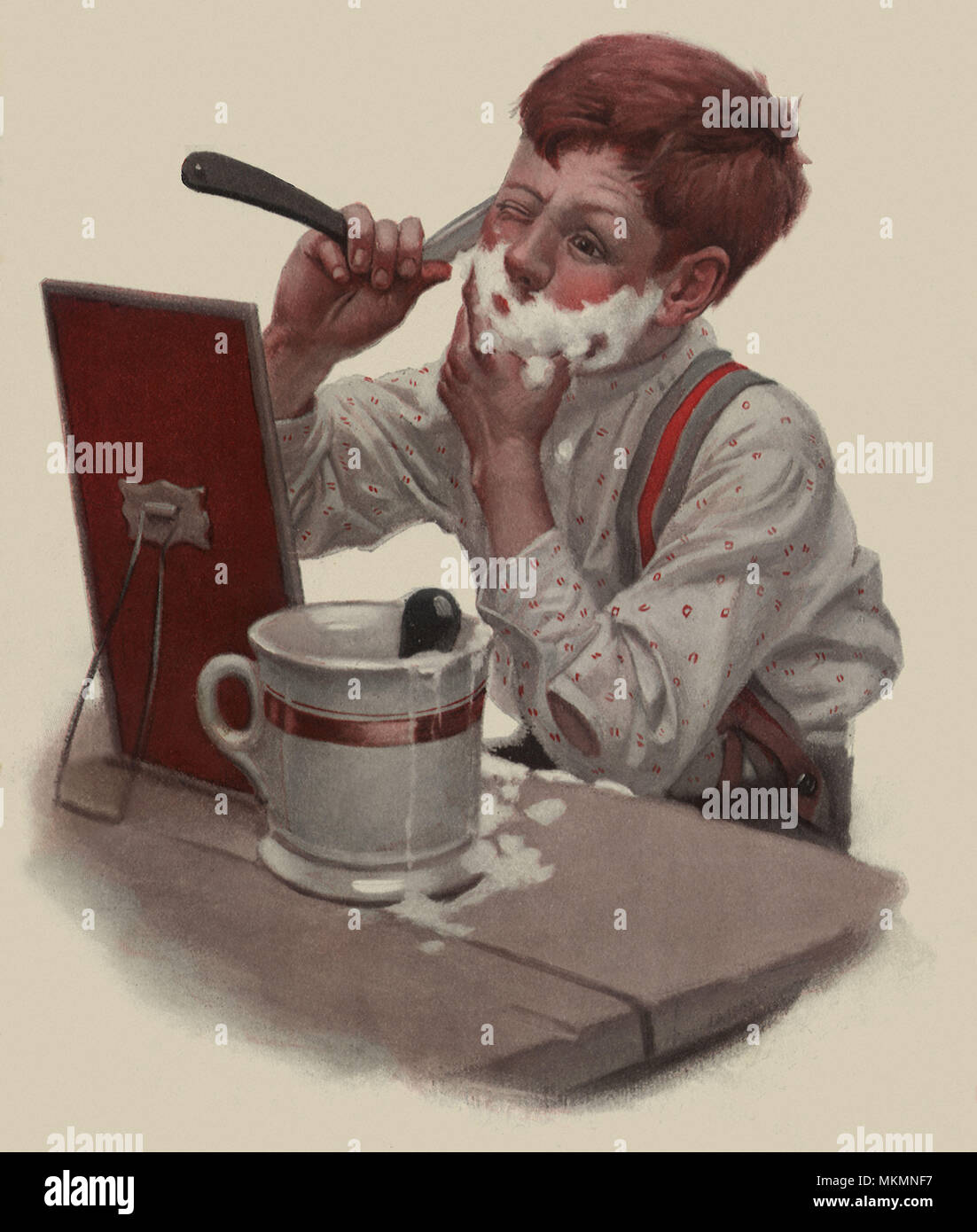 Boy Gets Clean Shave Stock Photo - Alamy