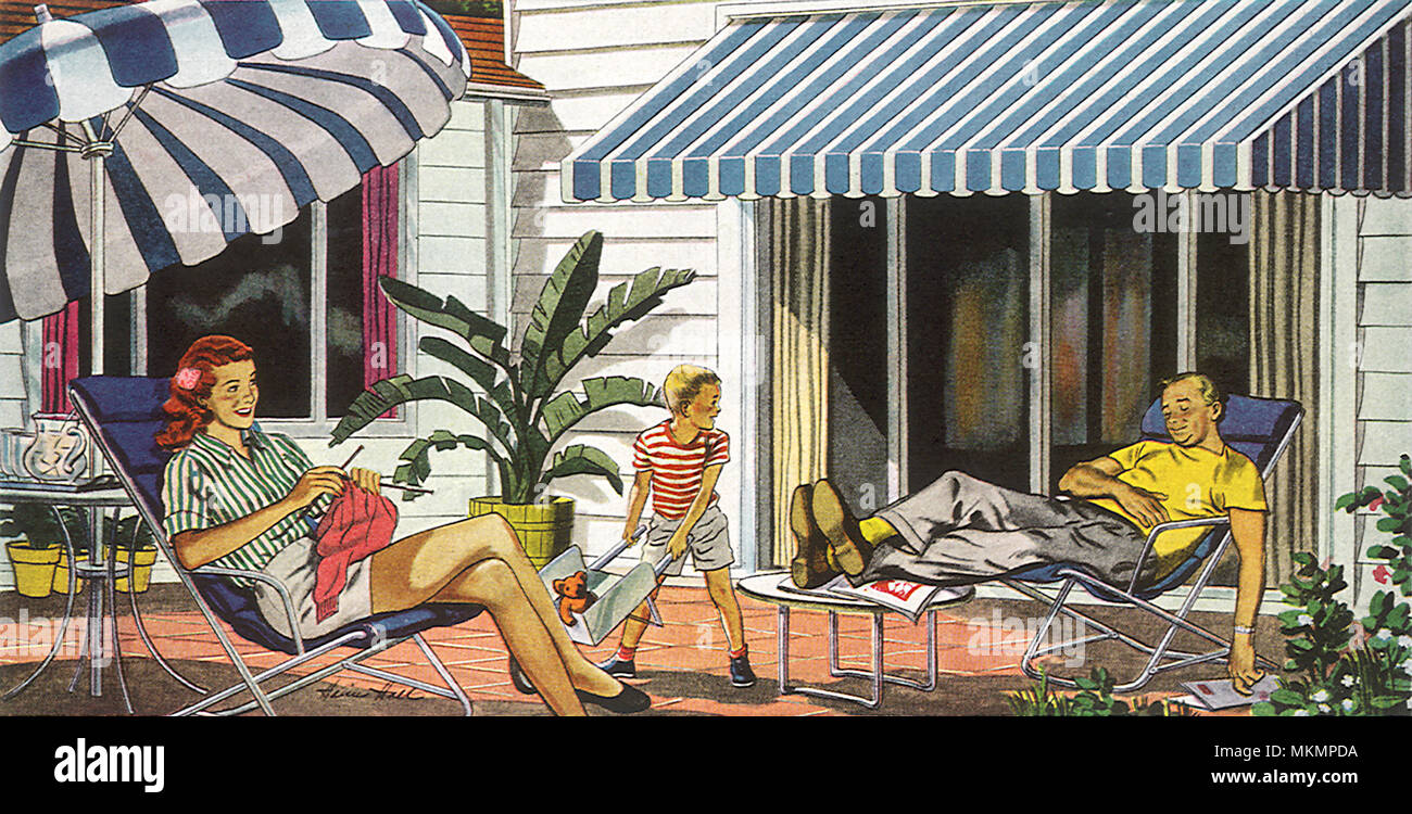 Family Fun on Patio Stock Photo - Alamy