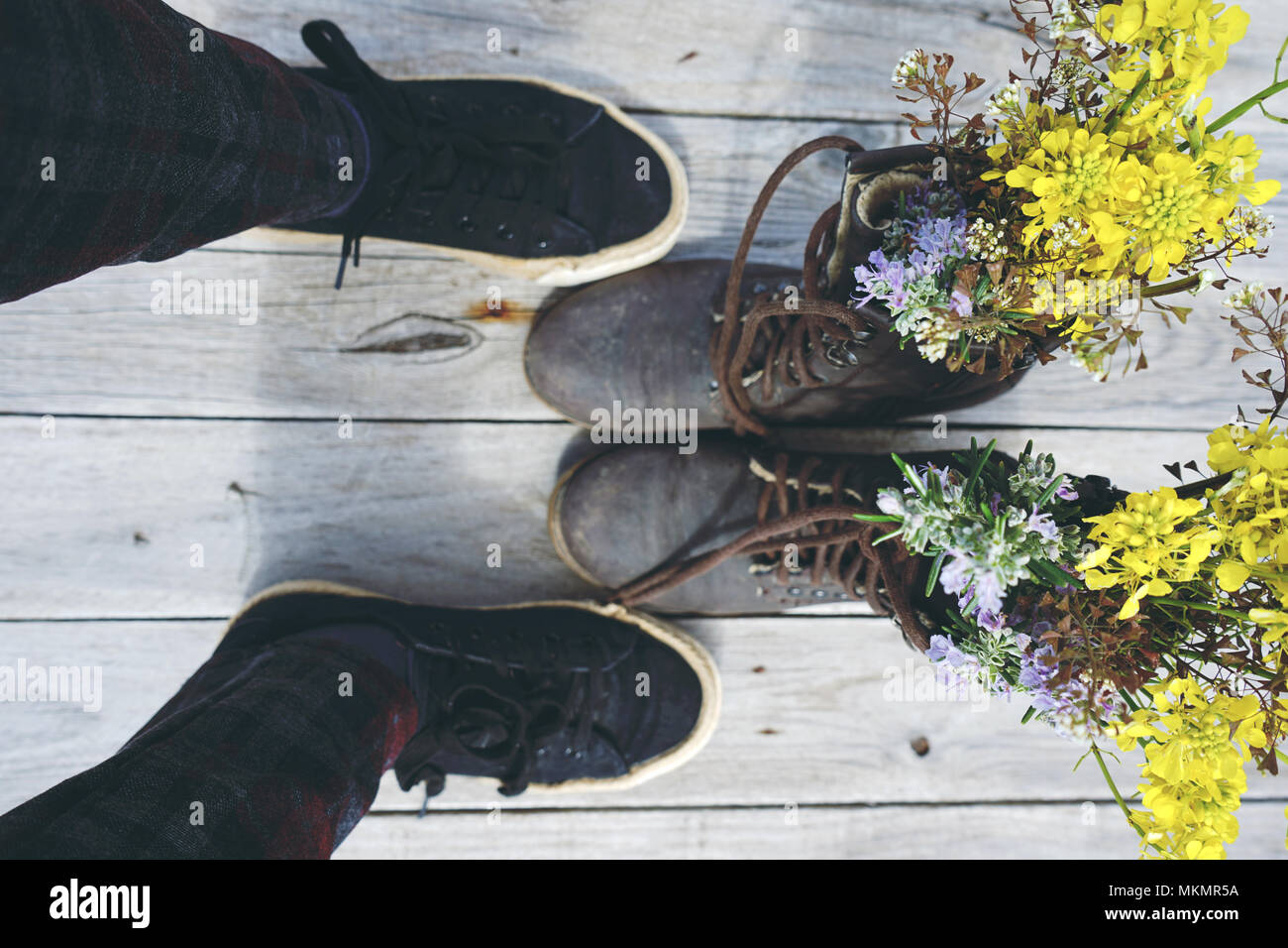 Boots filled with flowers hi-res stock photography and images - Alamy
