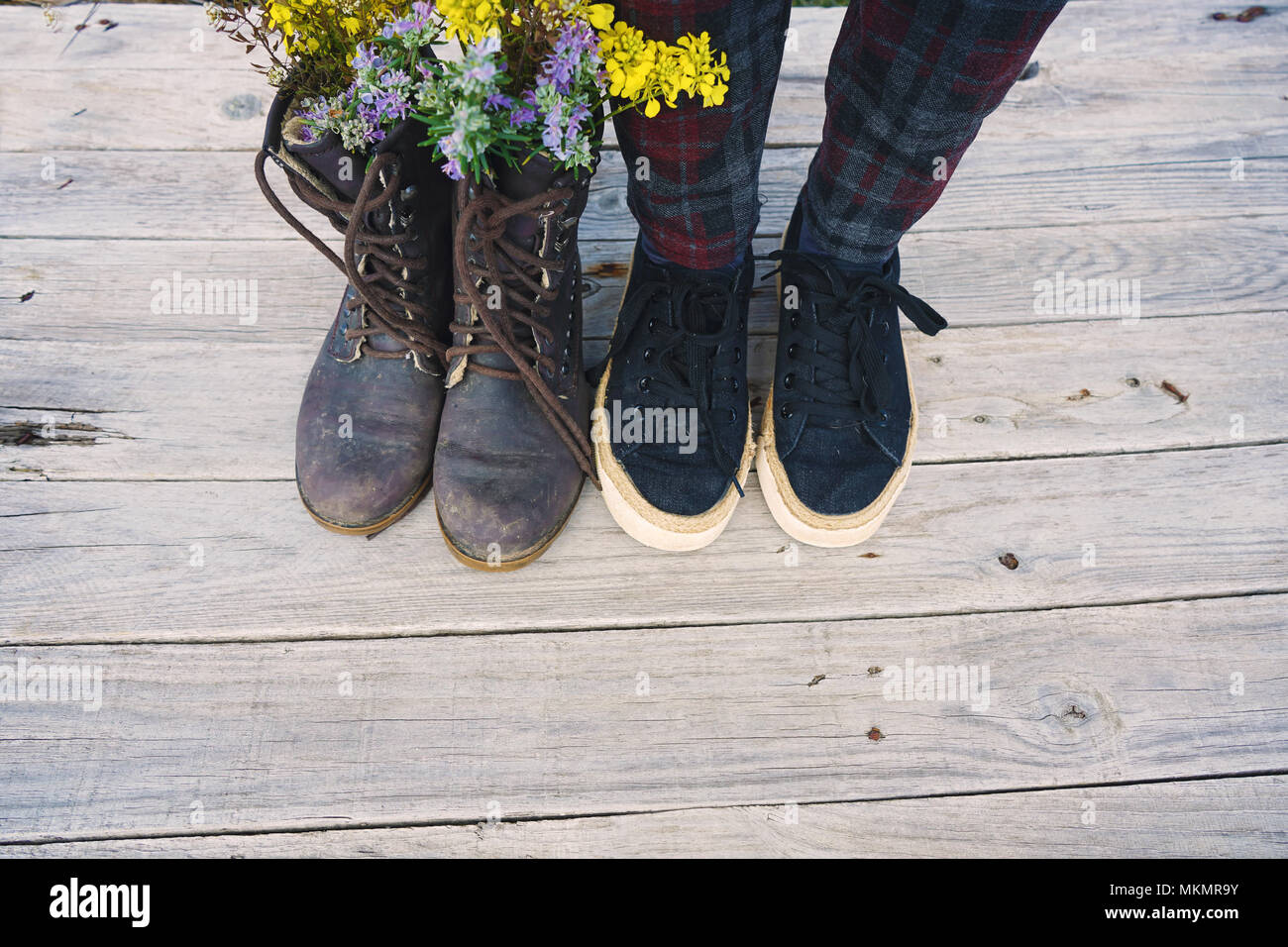 Boots filled with flowers hi-res stock photography and images - Alamy