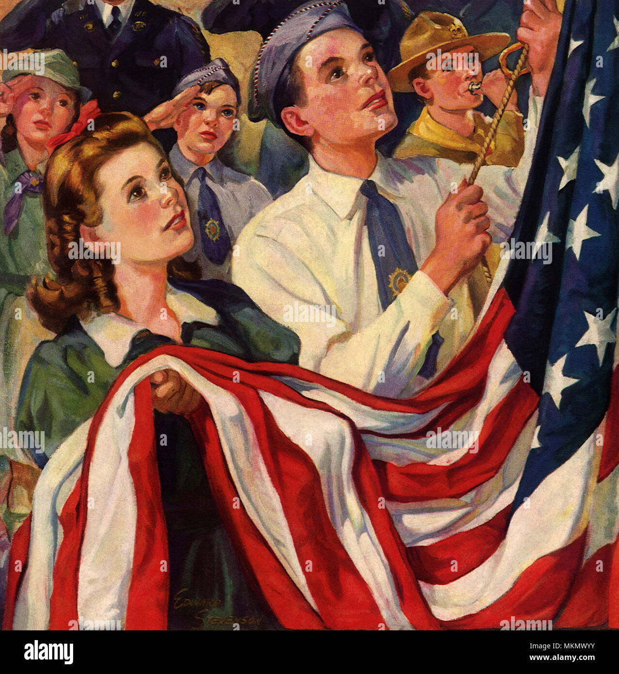 Children Raise Flag Stock Photo - Alamy