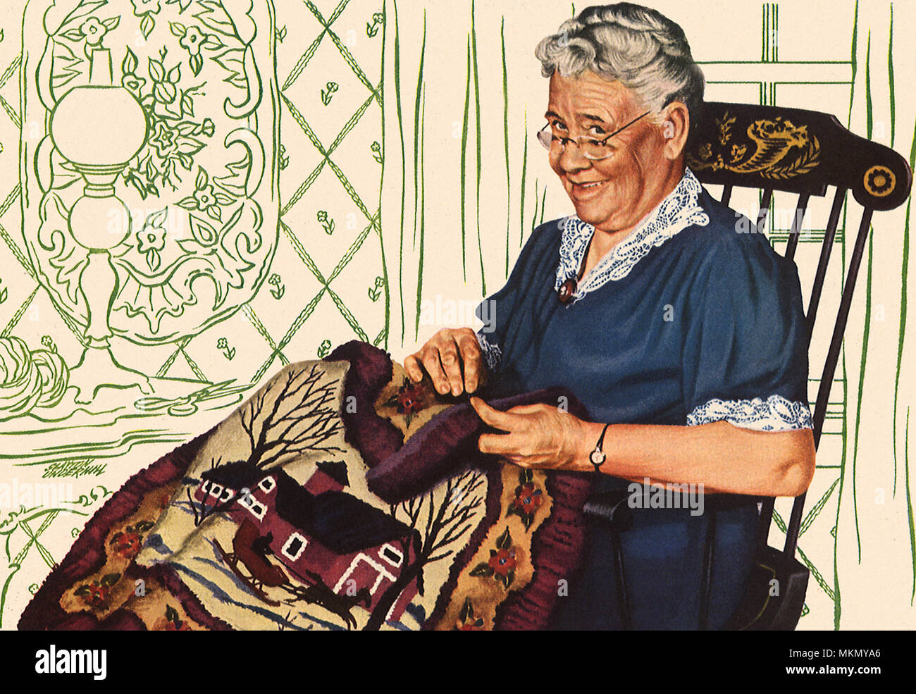 Elderly woman rug hooking hi-res stock photography and images - Alamy
