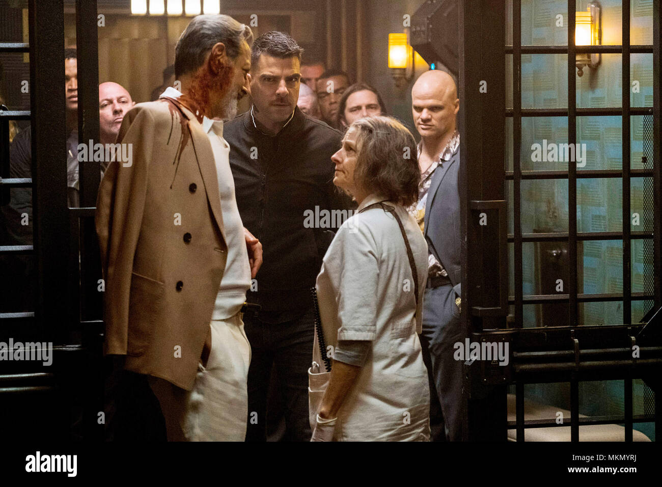 HOTEL ARTEMIS, front, from left: Jeff Goldblum, Zachary Quinto, Jodie ...