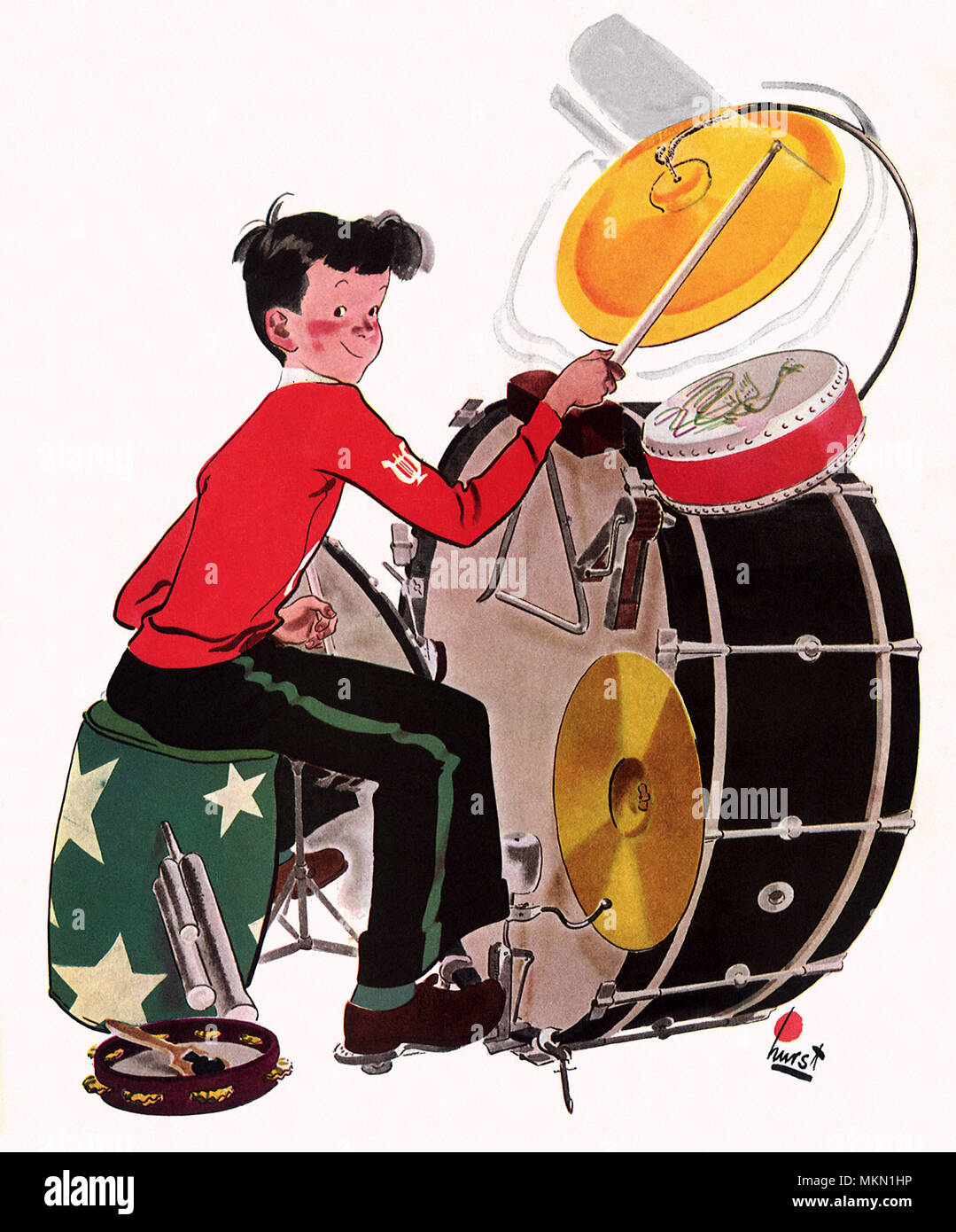 Boy on Drum Set Stock Photo - Alamy