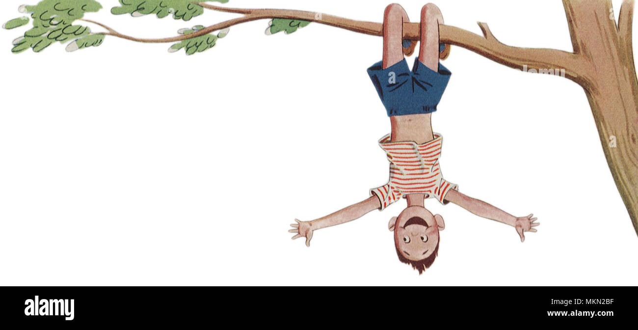 Boy Swings on Tree Limb Stock Photo - Alamy