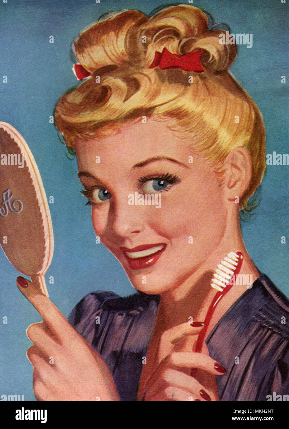 Blond with Toothbrush Stock Photo - Alamy