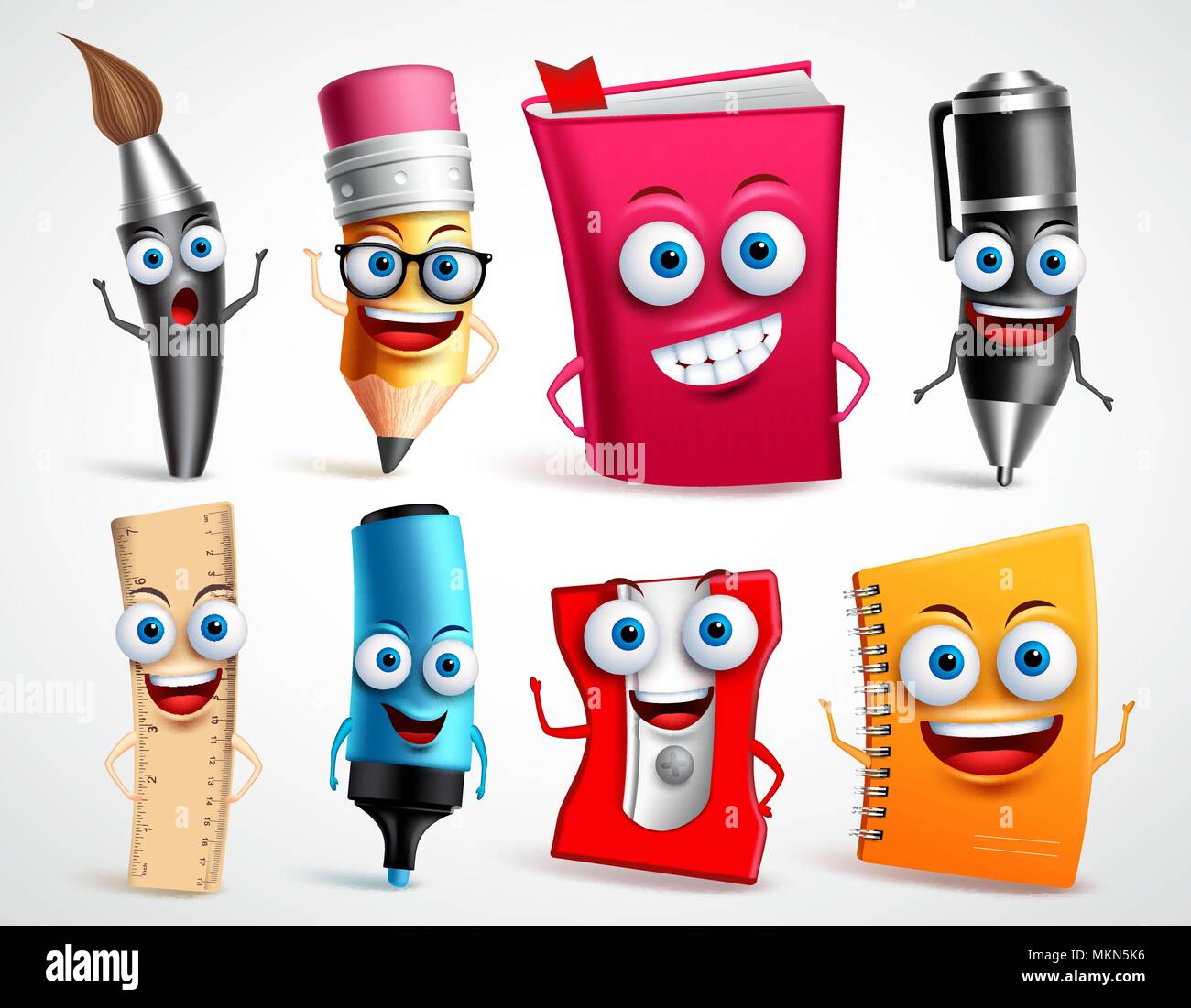 School characters vector illustration set. Education items 3D cartoon ...