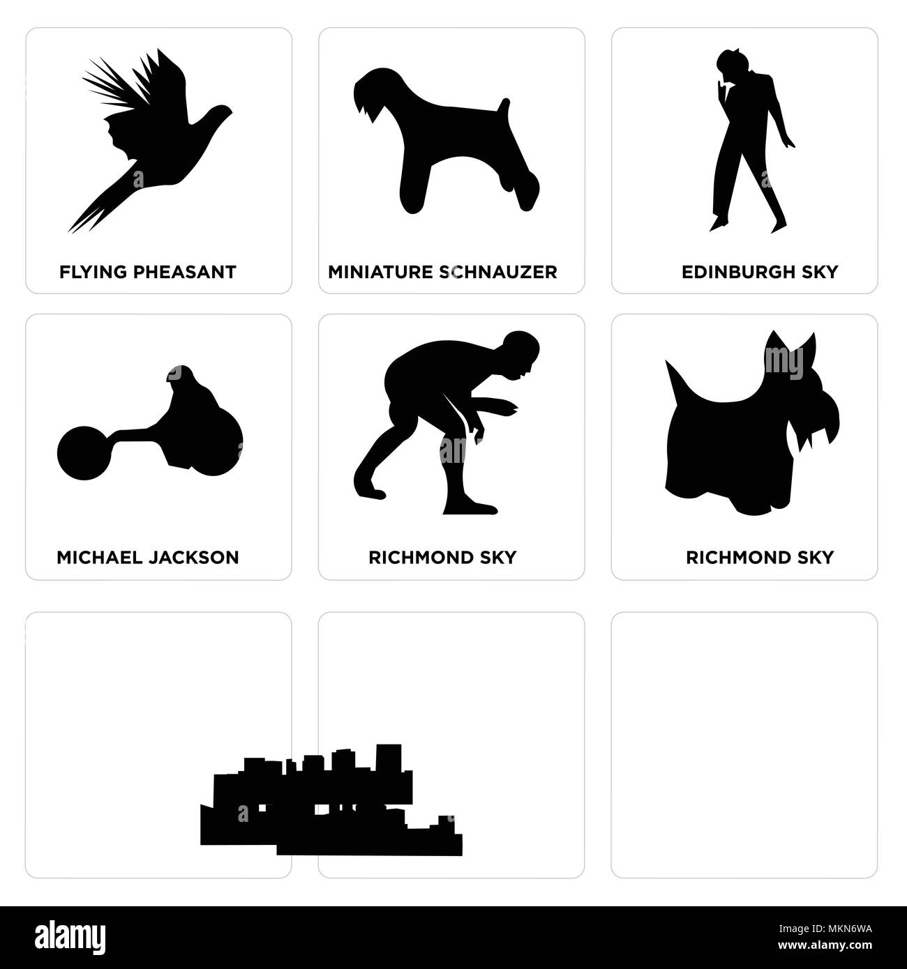 Set Of 9 simple editable icons such as scottie dog, wrestling ...