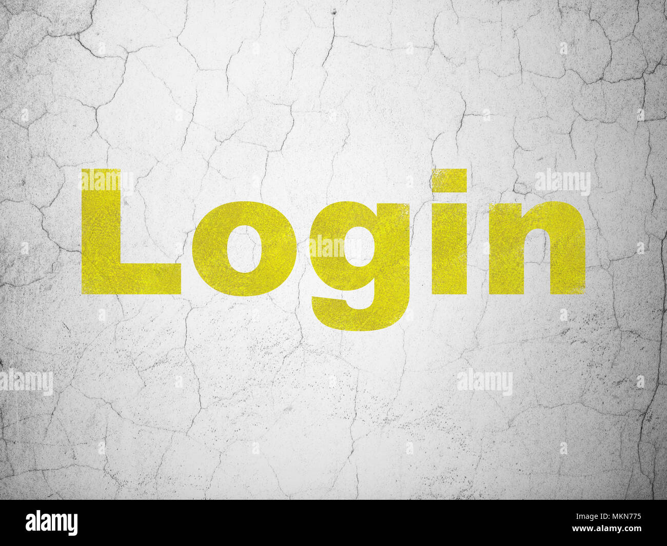 Privacy concept: Yellow Login on textured concrete wall background ...