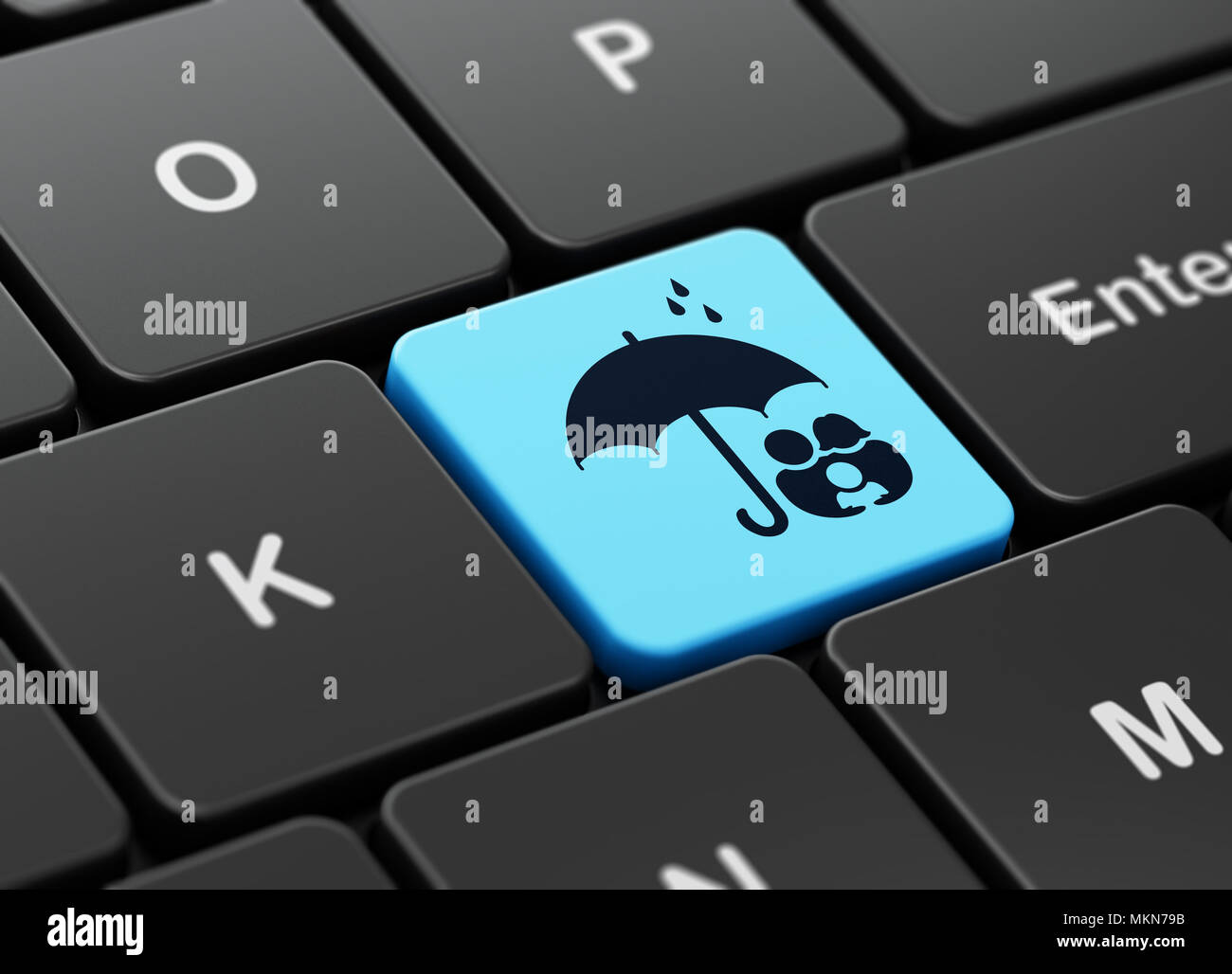 Protection concept: computer keyboard with Family And Umbrella icon on ...