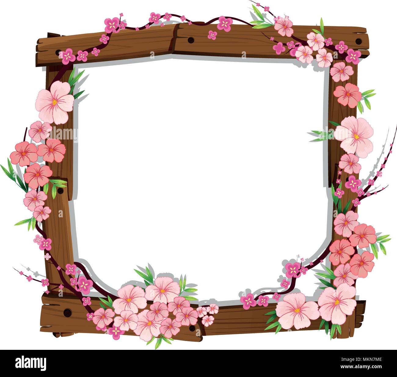 Asian Pink Japanese Sakura on Wooden Frame illustration Stock Vector ...