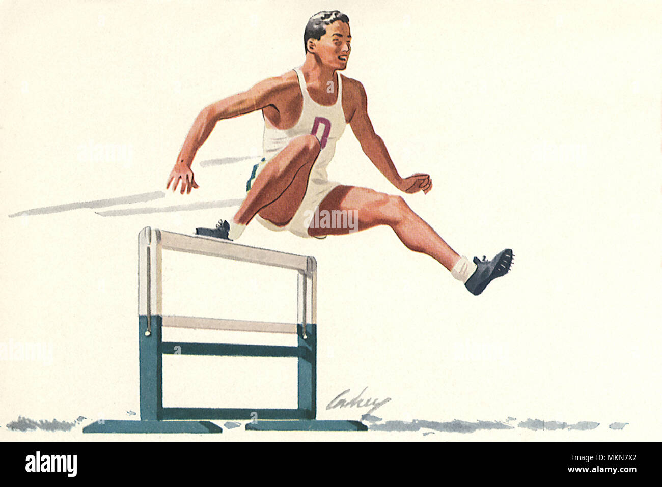 Athlete Jumps Hurdle Stock Photo - Alamy