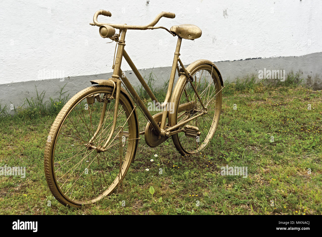 a golden bicycle in the garden Stock Photo - Alamy