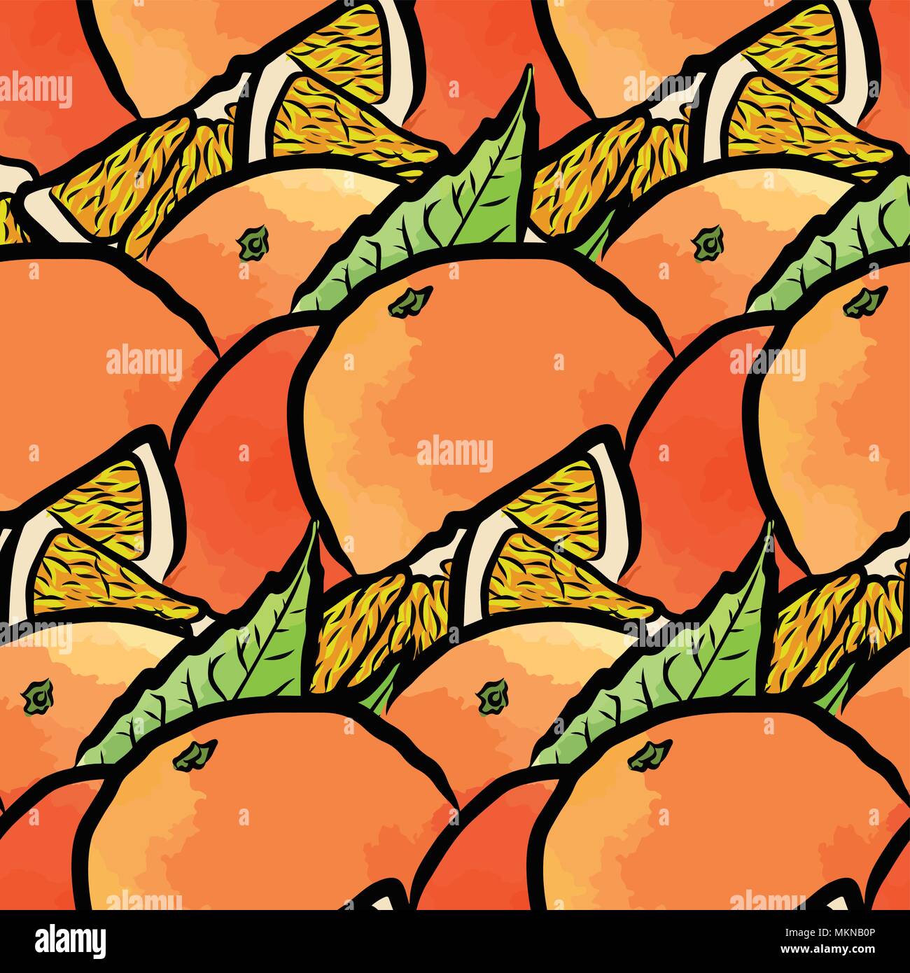vector seamless pattern of fresh oranges. Hand-drawn and colored ...