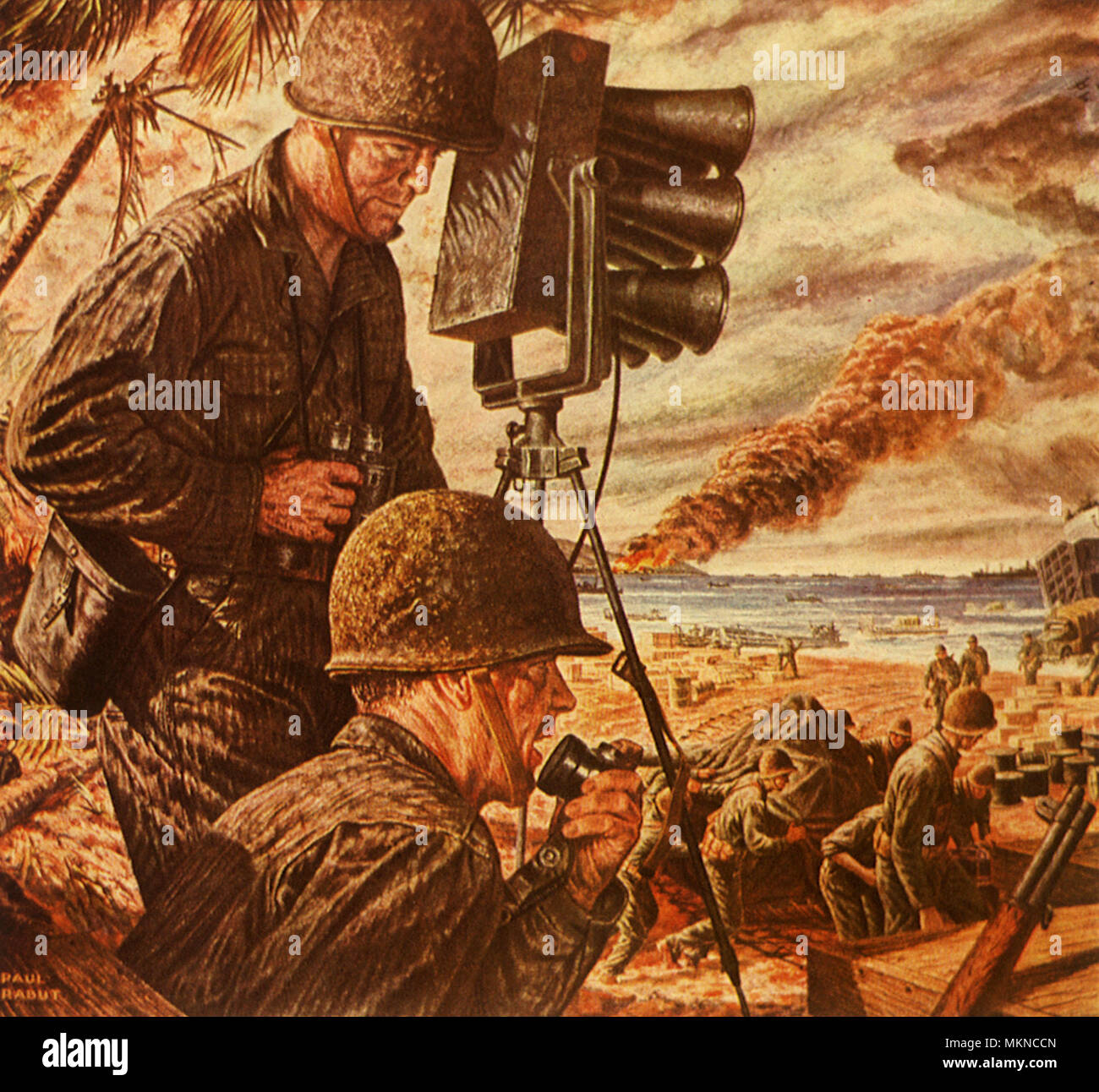 Navy Beachmaster Directing Troops Stock Photo - Alamy