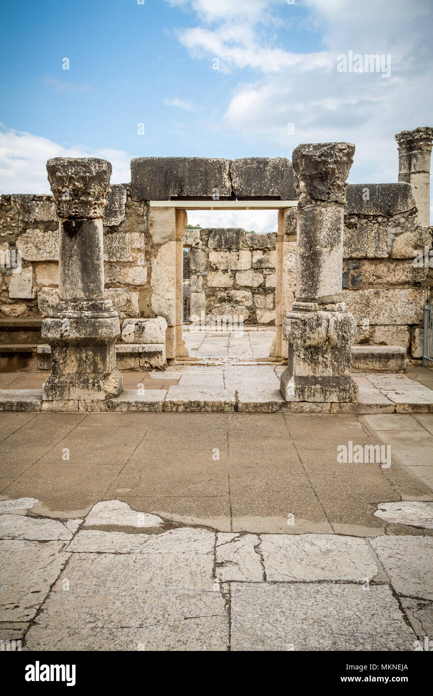 The ruins of White Synagogue in Capernaum on the coast of the sea of ...