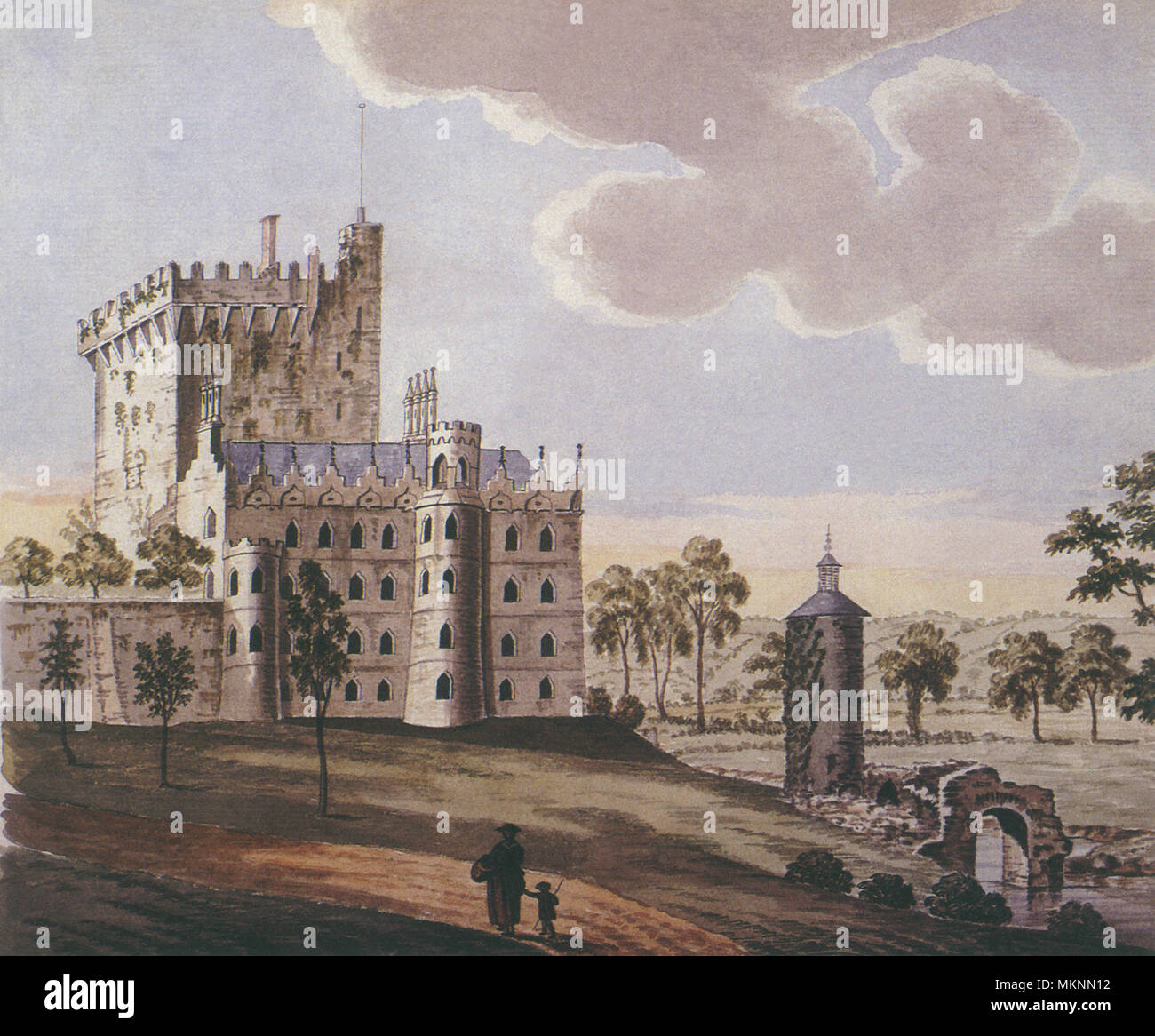 Castle, River Landscape, Ireland 1750 Stock Photo - Alamy