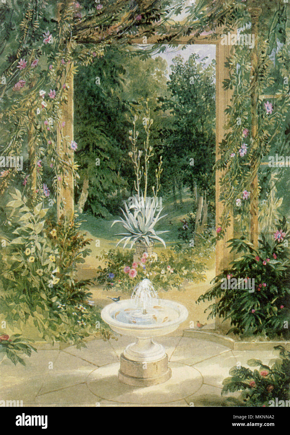 Fountain and Trellis Stock Photo - Alamy