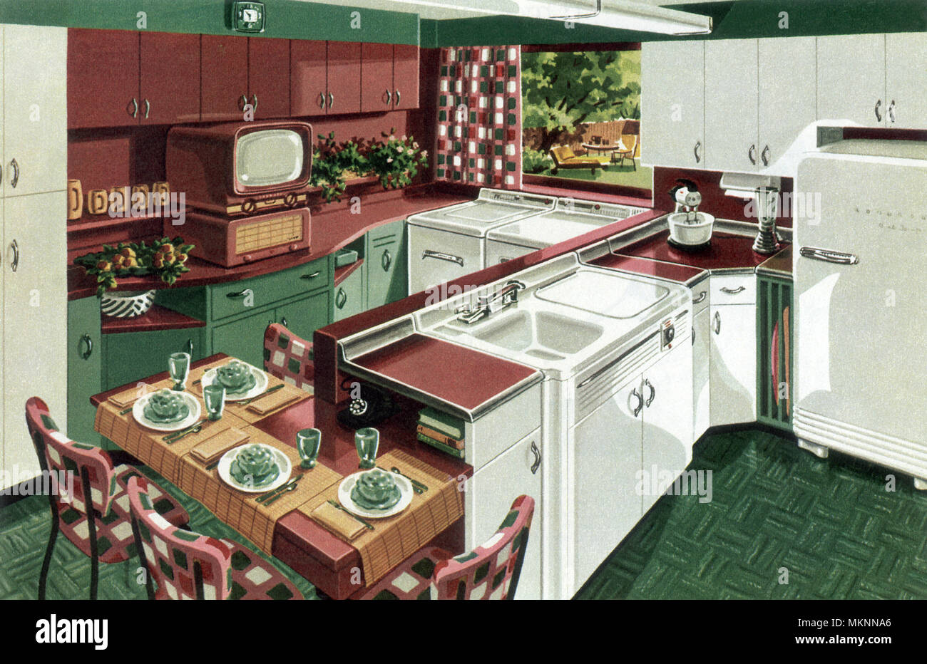 Green and Maroon Kitchen Stock Photo - Alamy