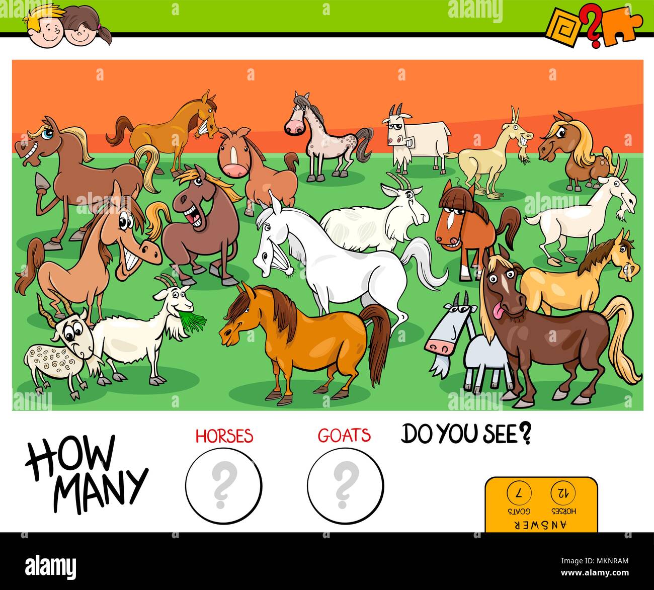 Cartoon Illustration of Educational Counting Game for Children with ...
