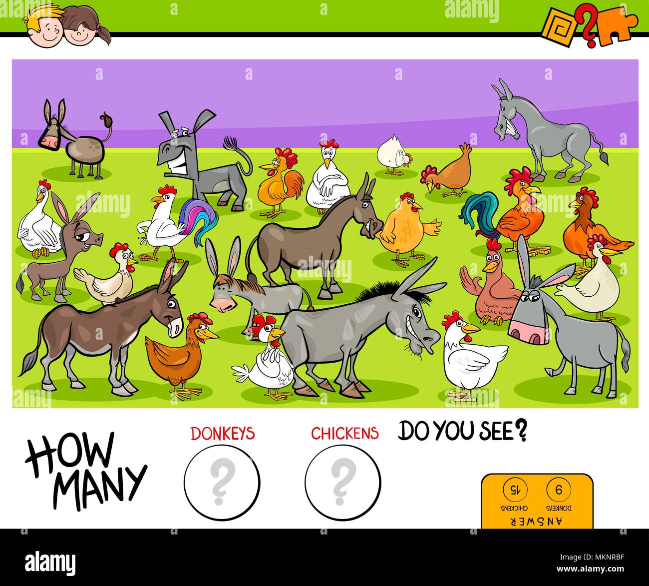 Cartoon Illustration of Educational Counting Game for Children with ...