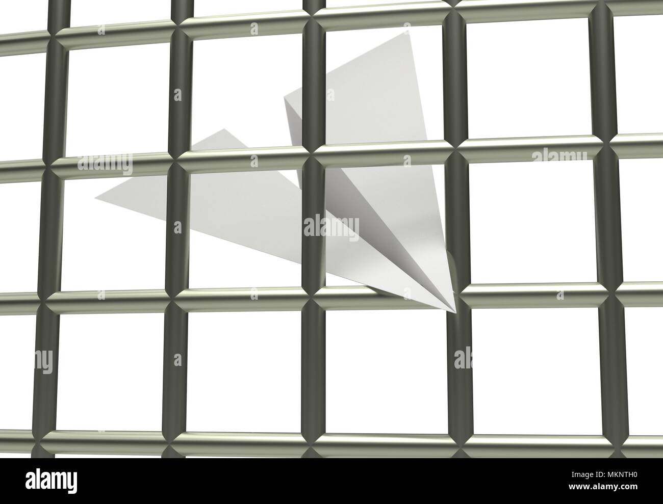 Paper airplane prison jail blocking 3d illustration isolated in white ...