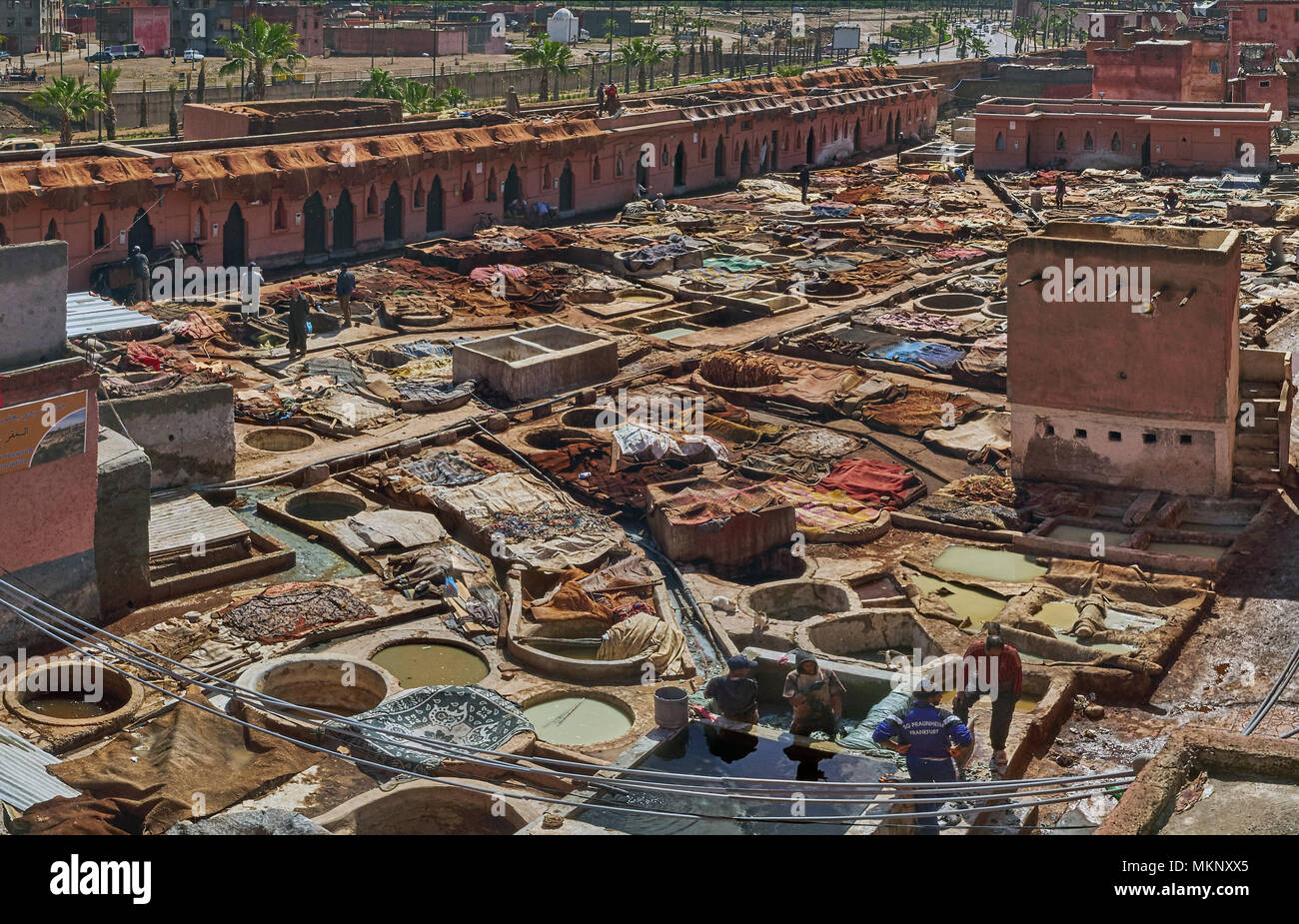 Traditional Moroccan plant, tannery for processing animal skin ...