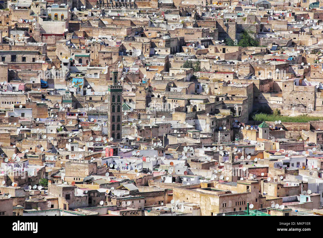 Medina of the city of Fez, close-up: a lot of ancient buildings ...