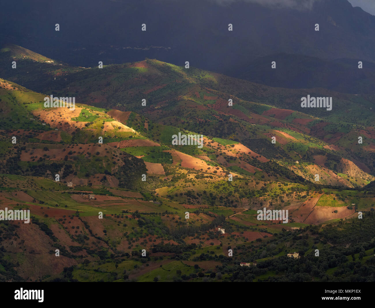 Mountain valley massif of the Middle Atlas at sunset, Morocco Stock ...