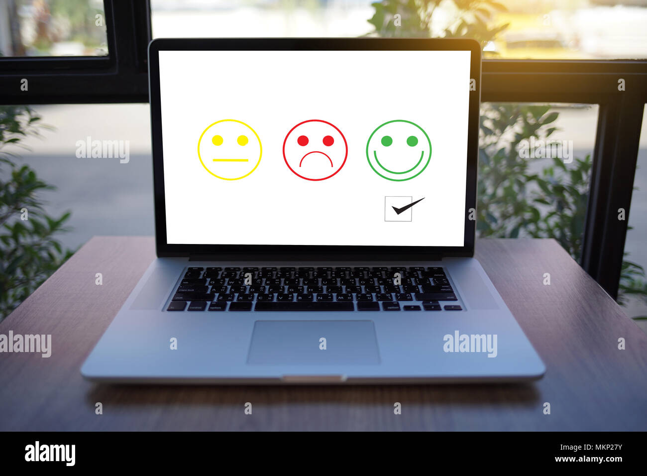 business man and woman select happy on satisfaction evaluation? And ...