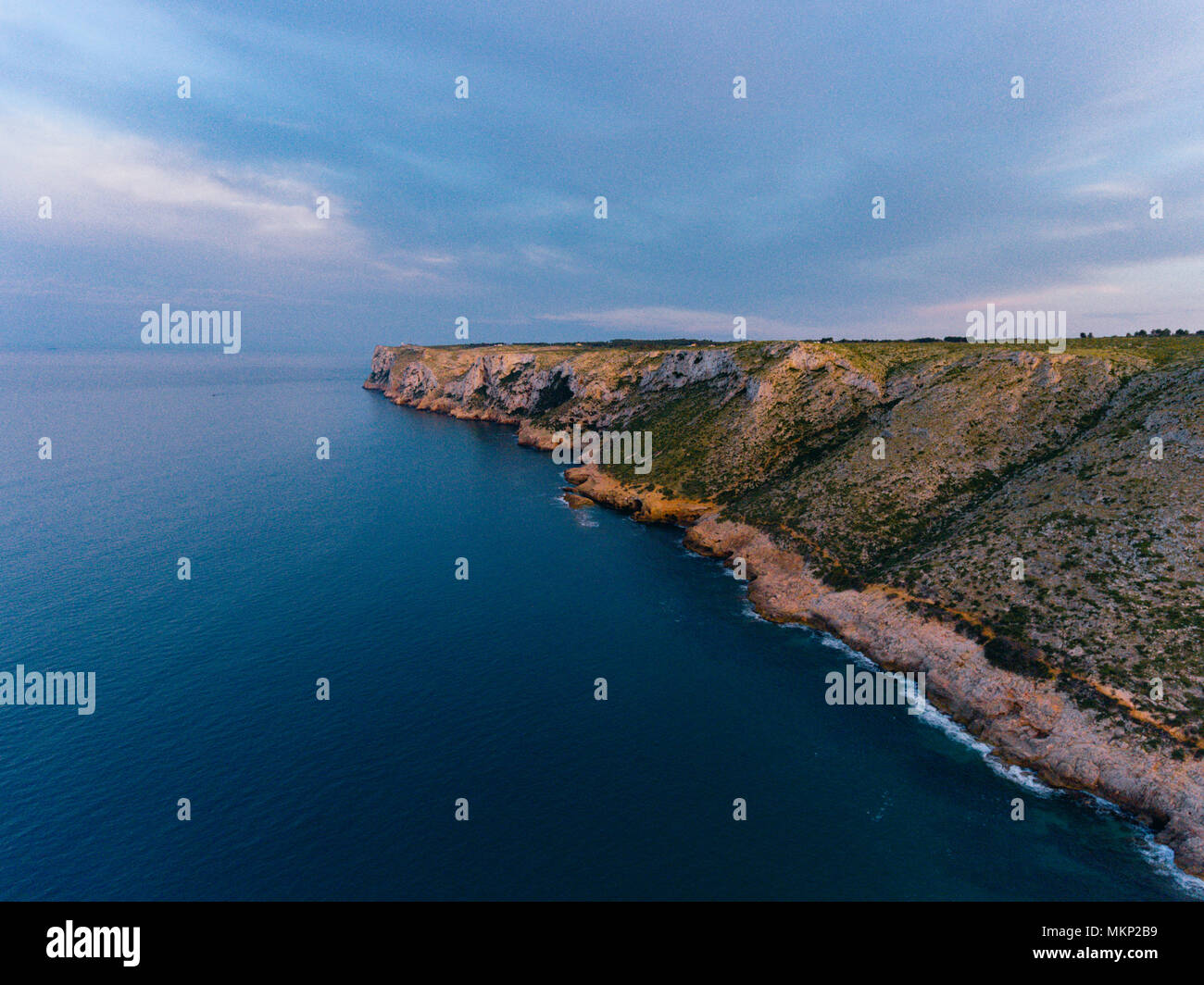 A view from the air to the coast and the sea near the city of Denia ...